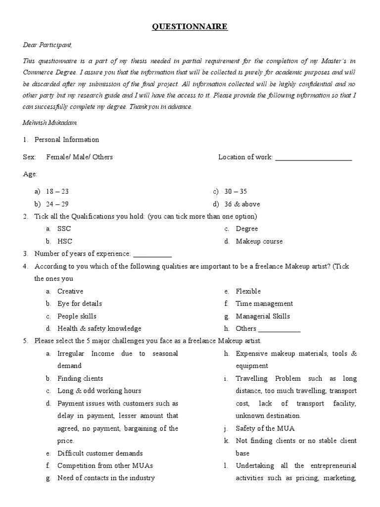 Questionnaire | PDF