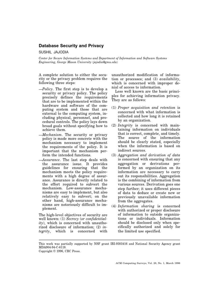 Database Security and Privacy | PDF | Databases | Privacy