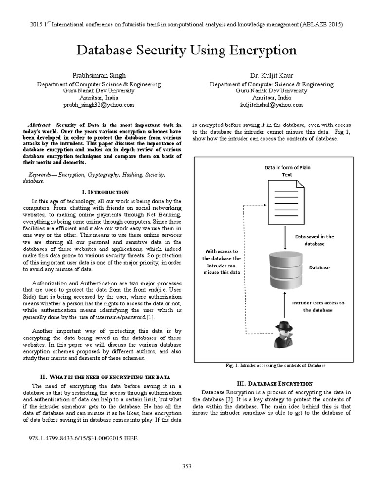 Database Security Using Encryption | PDF | Cryptography | Encryption