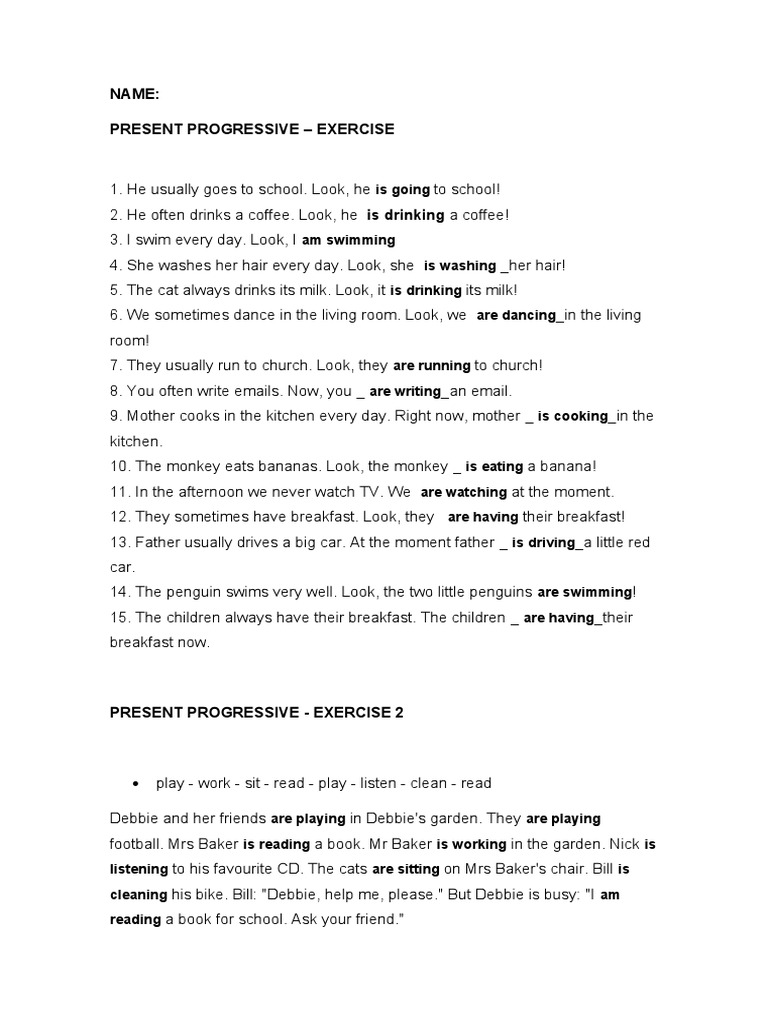 Practica - Present Progressive | PDF