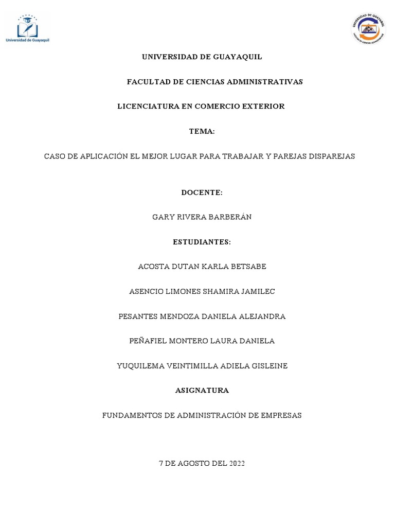 Grupo # 5 - Caso de Aplicación El Mejor Lugar para Trabajar y Parejas ...