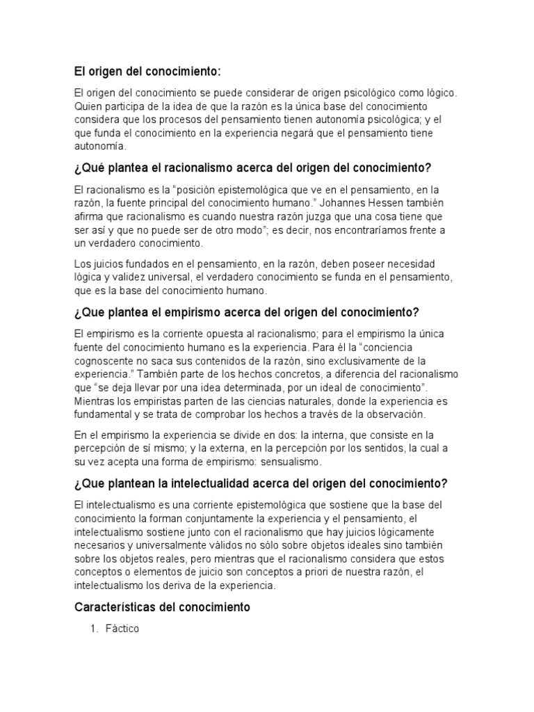 El Origen Del Conocimiento | PDF | Conocimiento | Empirismo