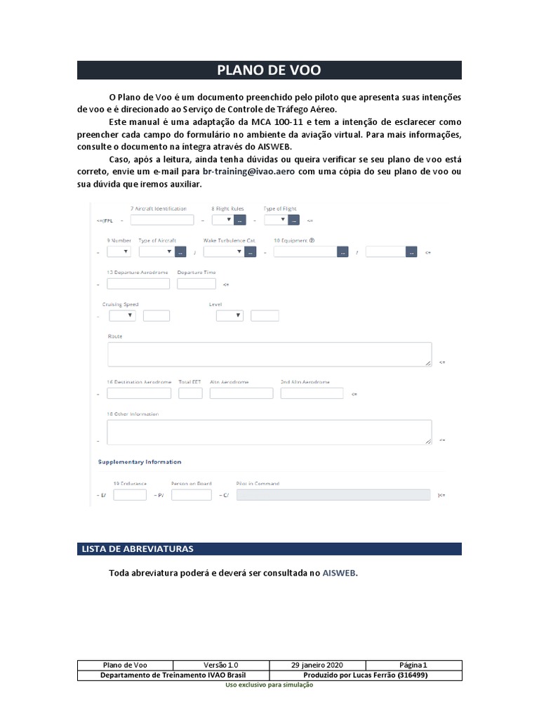 Guia completo para preenchimento do Plano de Voo no ambiente da aviação ...
