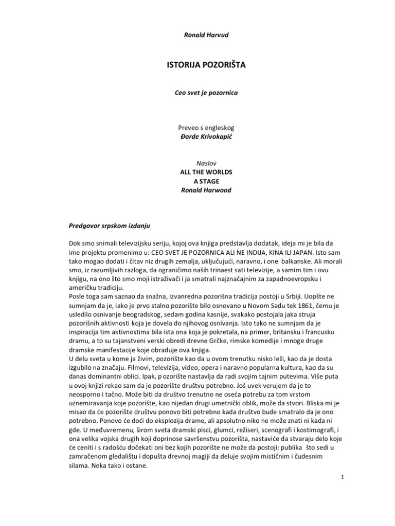 Ronald Harvud Istorija Pozorišta | PDF