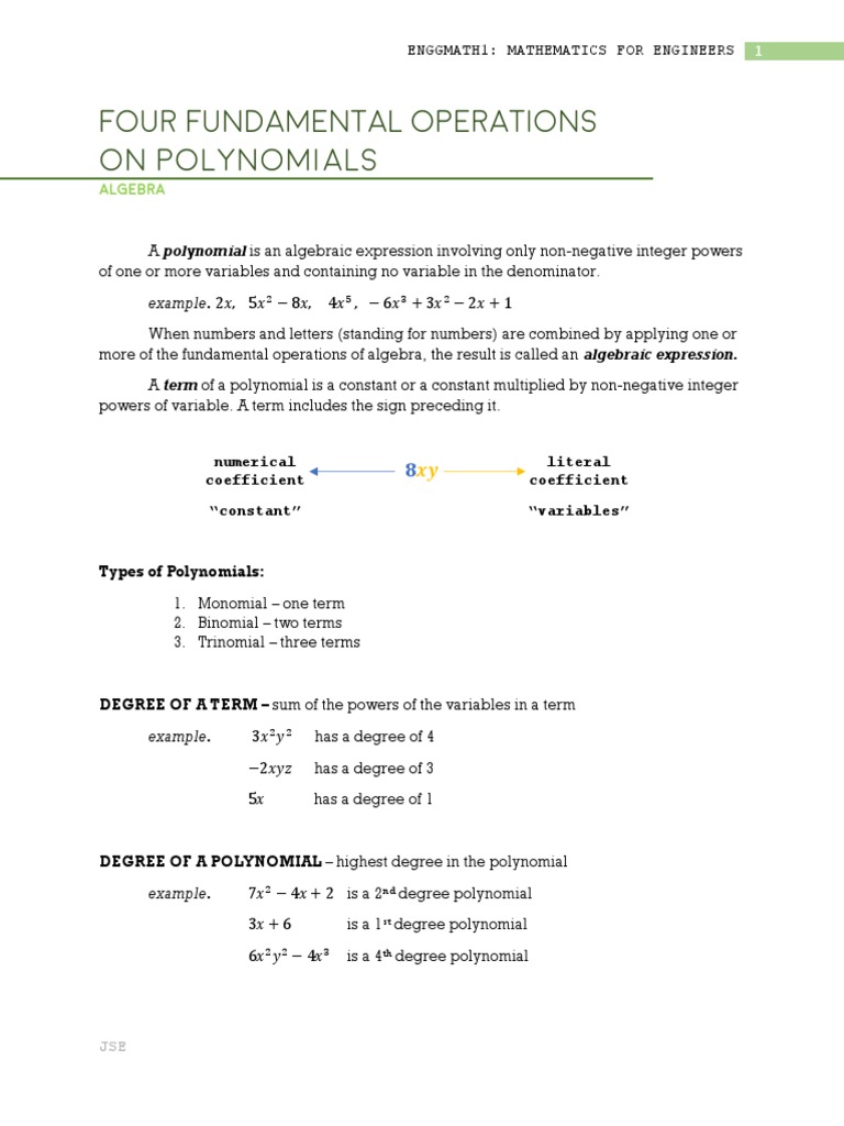 Mathematical Operations on Polynomials: Addition, Subtraction, Multiplication, and Division ...