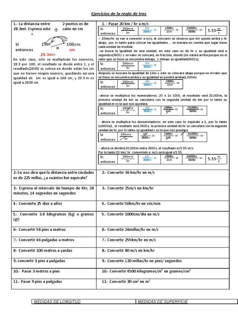 Ejercicios de La Regla de Tres y Tabla de Conversiones | PDF | Pie (unidad) | Notación