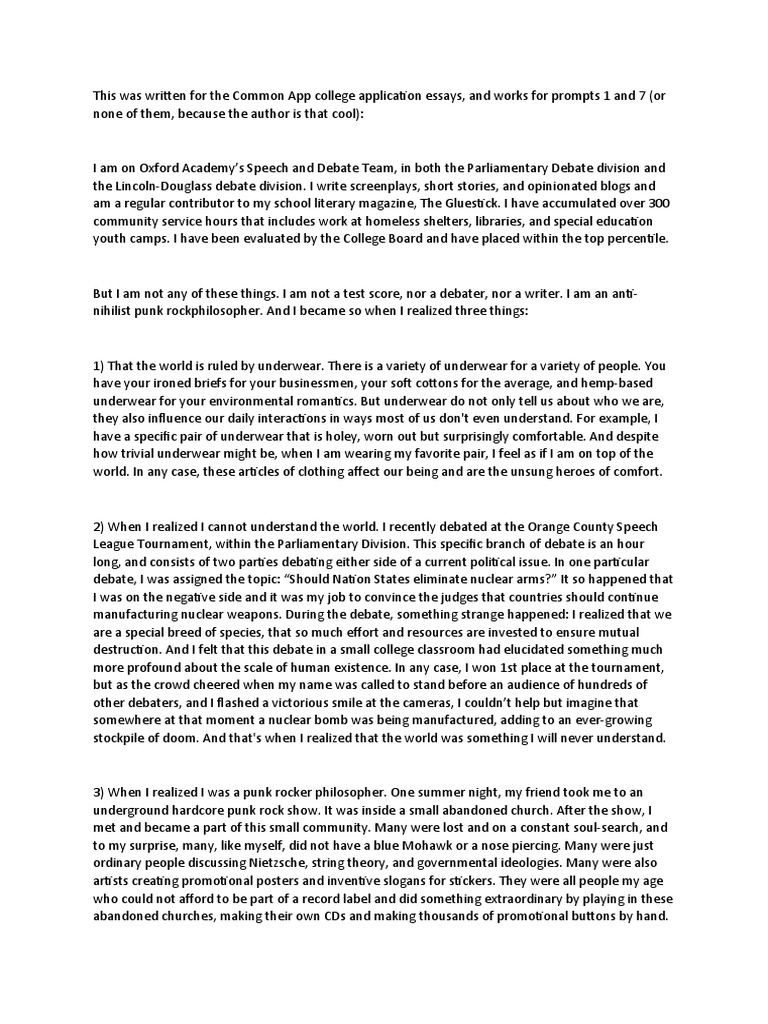 The Punk Rock Philosopher College Essay Example | PDF | Undergarment