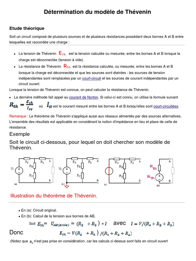 Modèle de Thévenin et Norton | PDF | Réseau électrique | Tension électrique