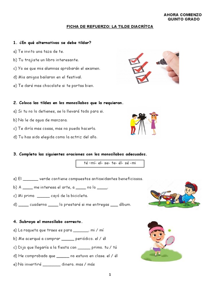 Ficha de Trabajo-Tilde Diacritica | Descargar gratis PDF | Sintaxis ...