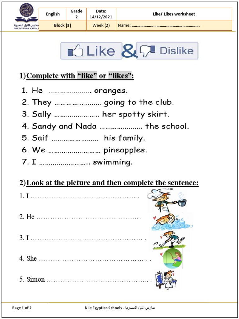 Like-Likes Worksheet | PDF