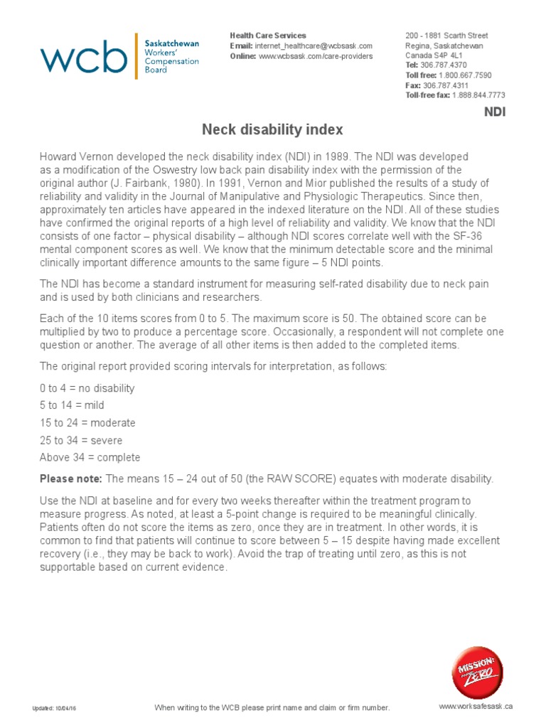 Neck - Disability.index | PDF | Pain | Disability