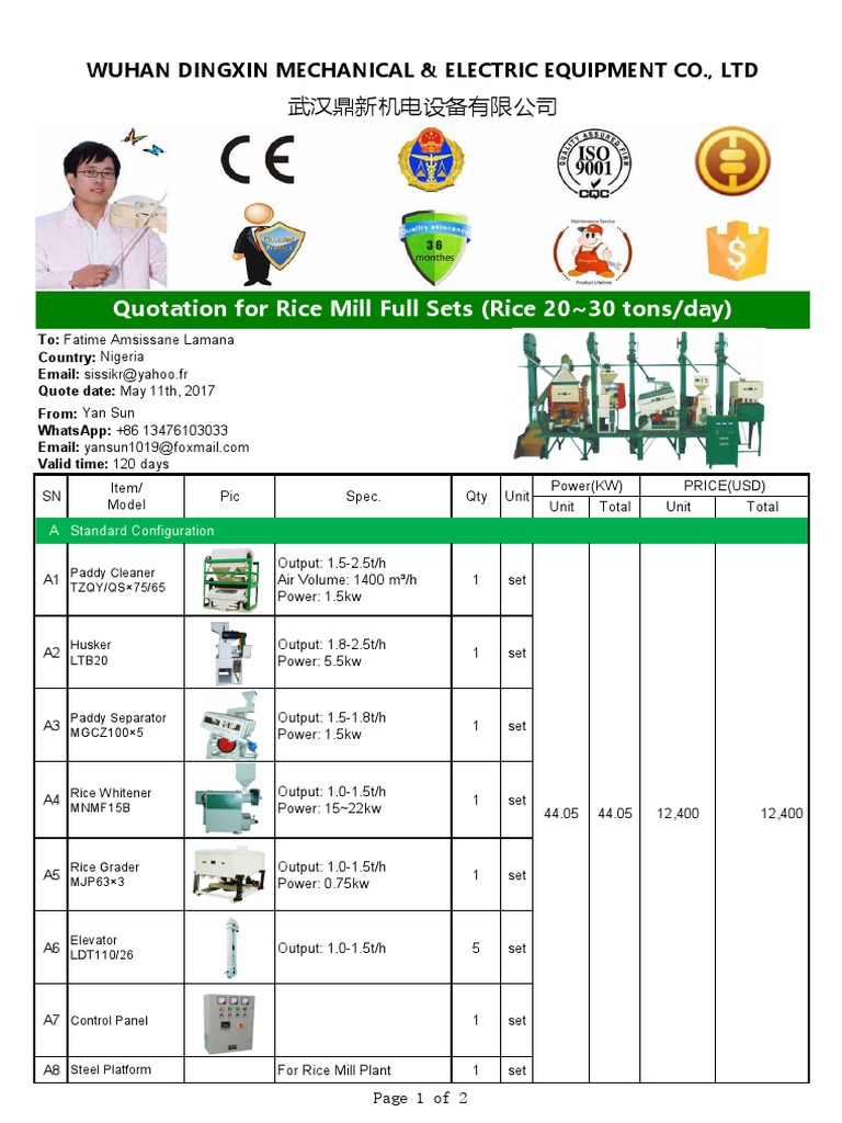 Detailed List - 20 - 30 TPD Rice Mill | PDF