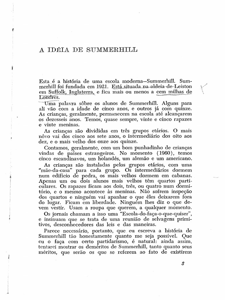 A Ideia de Summerhill (Liberdade Sem Medo) | PDF | Amor | Escolas