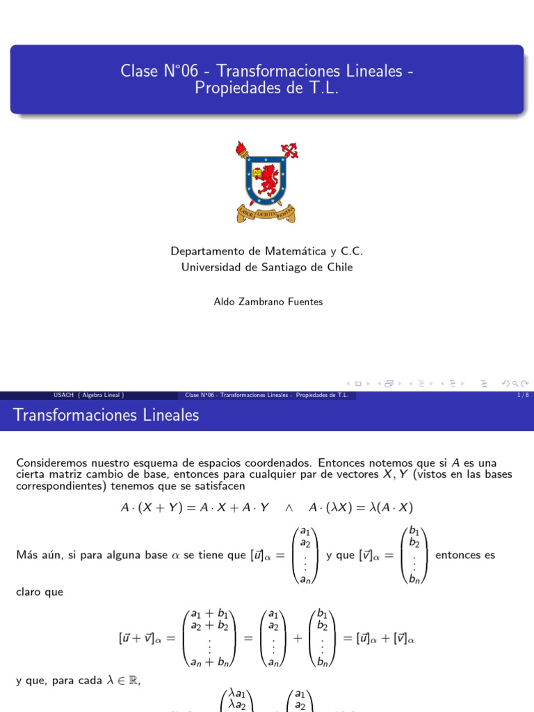Clase 06 - Transformaciones Lineales - Propiedades TL | PDF | Mapa lineal | Función (Matemáticas)