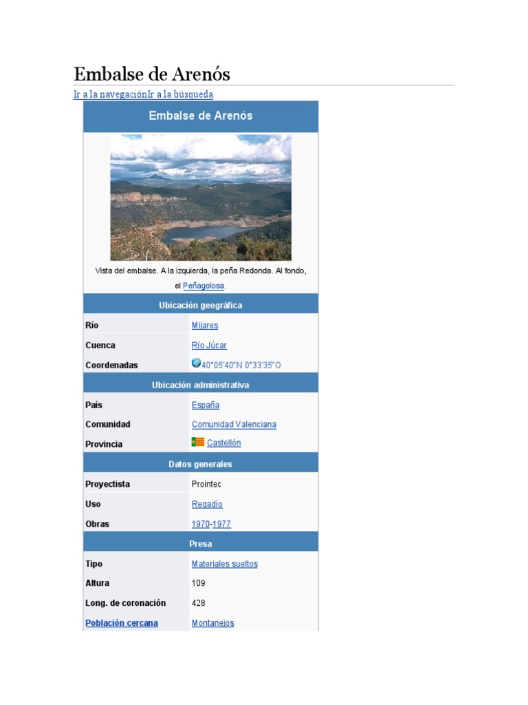 Embalse de Arenós | PDF | Agua | Ciencias de la Tierra