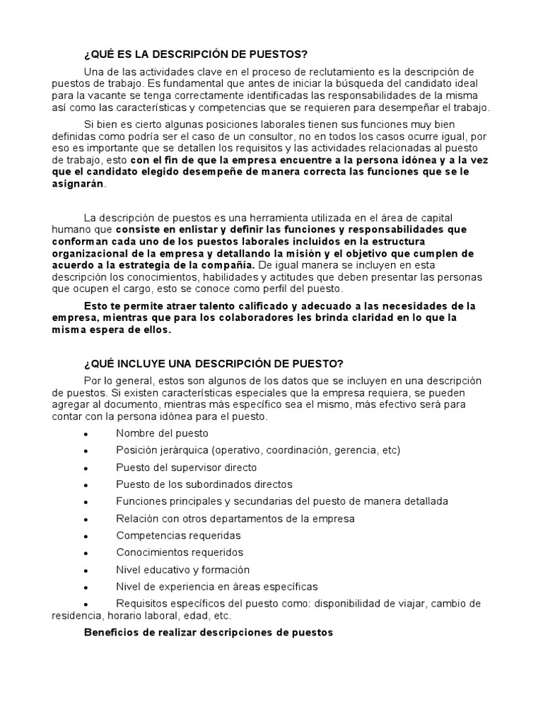 Que Es La Descripcion de Puestos | PDF | Business | Economias