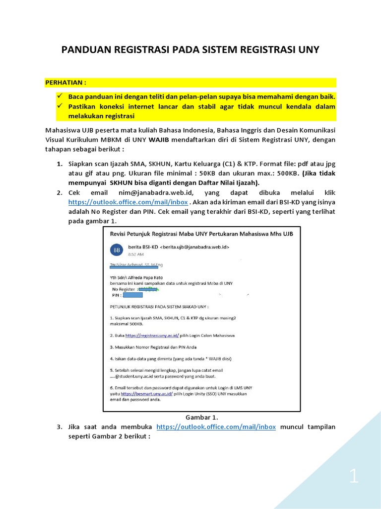 Panduan Registrasi Mahasiswa UNY | PDF