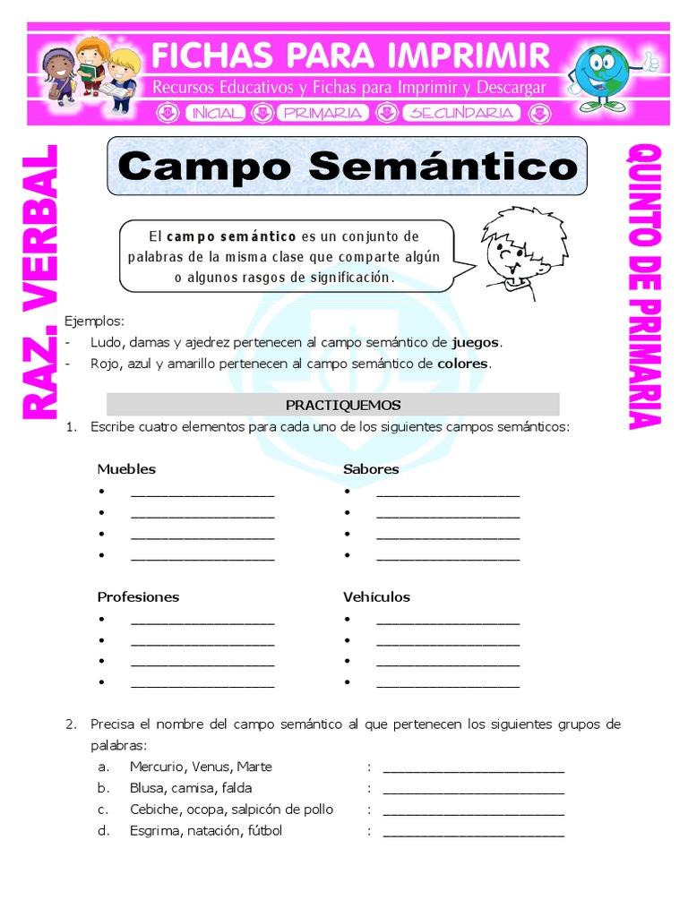 Campo Semántico Ejercicios para Quinto de Primaria | PDF