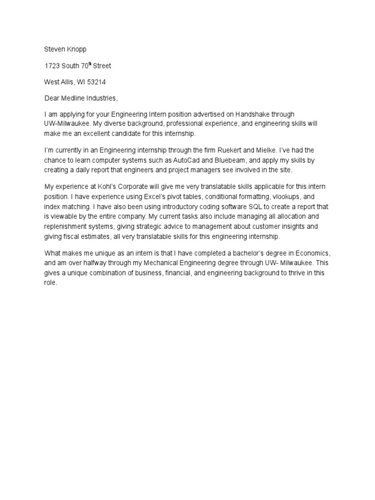 Cover Letter Medline Industries | PDF