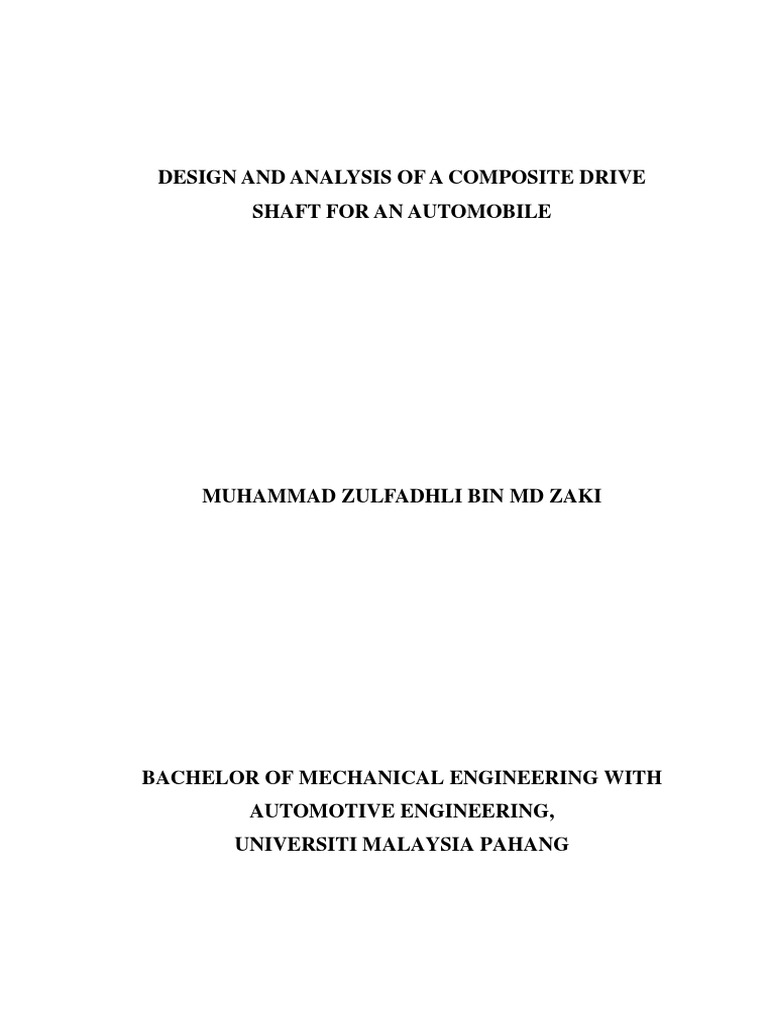 Design and Analysis of A Composite Drive Shaft For An Automobile | PDF ...