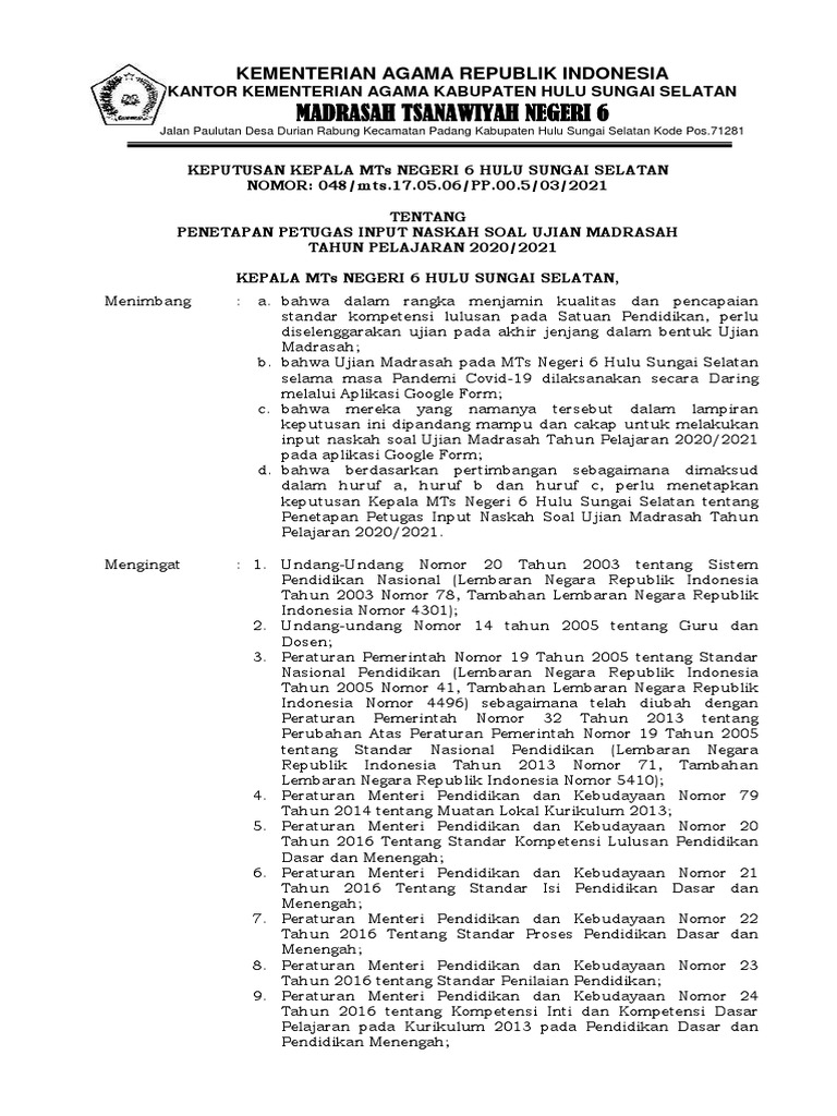 Petugas Input Naskah Ujian Madrasah 2021 | PDF