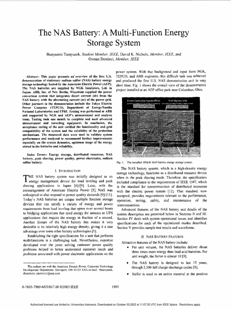 The NAS Battery A Multifunction Energy Storage System | PDF ...