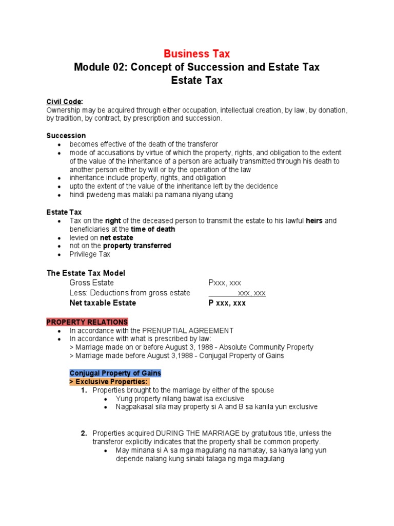 Business Tax Module 2 | PDF | Will And Testament | Inheritance