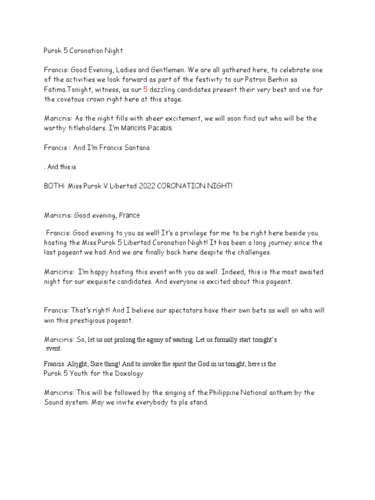 Purok 5 Coronation Night Program | PDF | Social Science