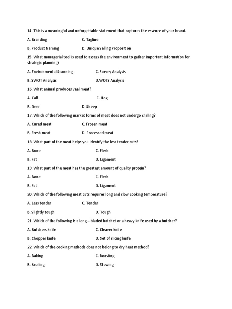 Exam 2 | PDF | Meat | Cooking