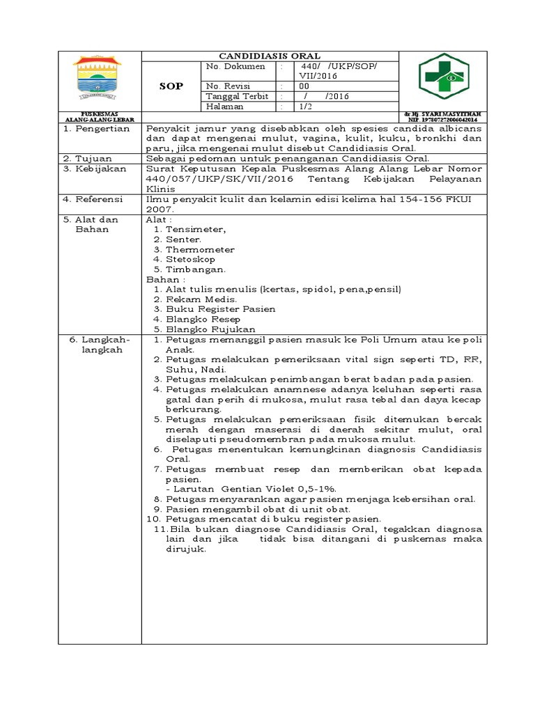 SOP Candidiasis Oral | PDF | Pengembangan Diri | Sains & Matematika