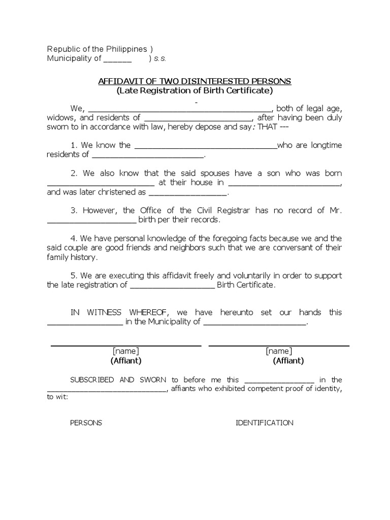 Affidavit of 2 Disinterested Persons1 | PDF