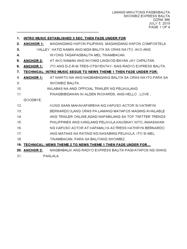 LIMANG MINUTONG PAGBABALITA Rebyu | PDF