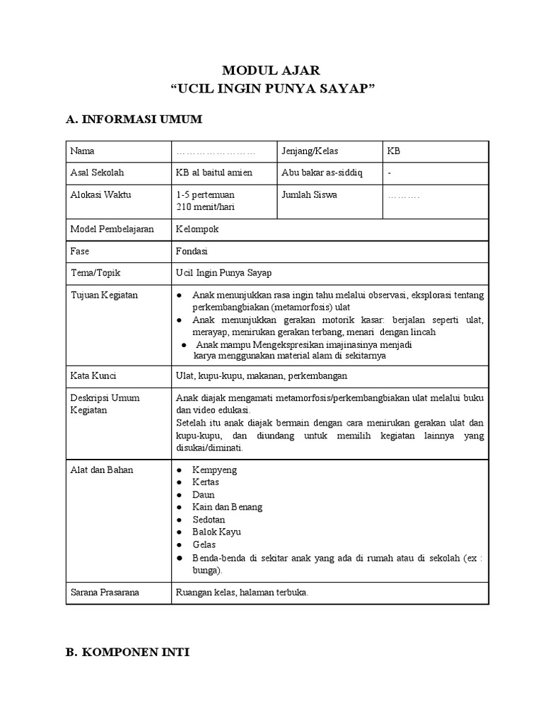 Modul Ajar Ucil Ingin Punya Sayap | PDF