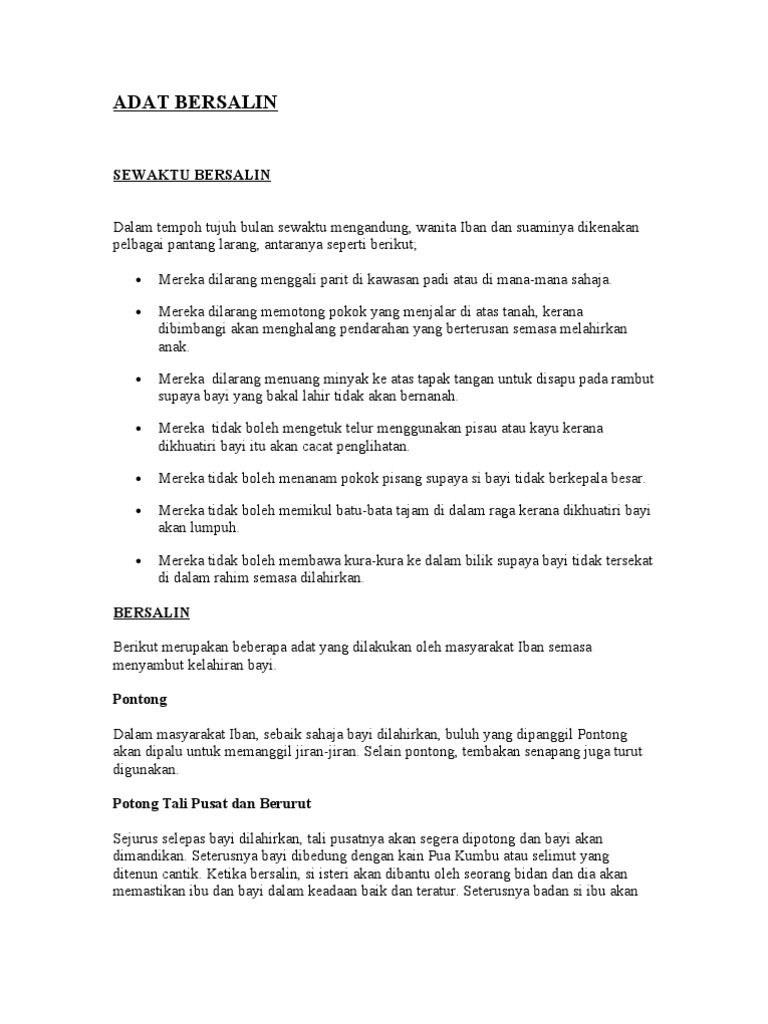 Adat Bersalin-Kaum Iban. | PDF