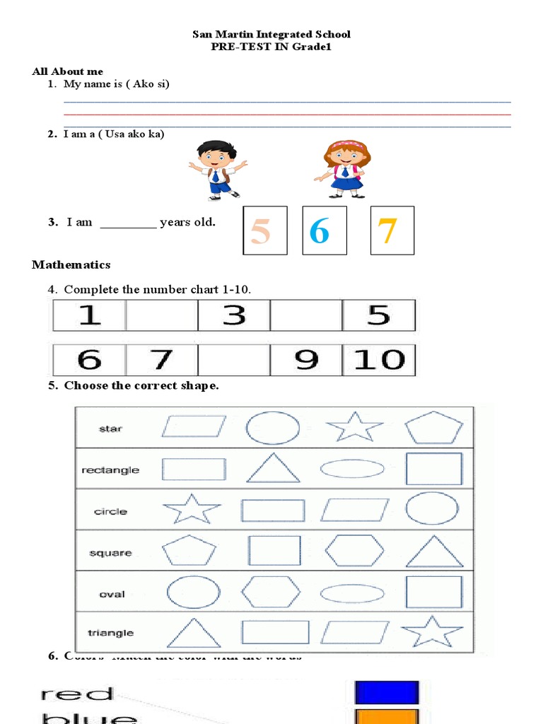 Pre-Test Grade 1 | PDF