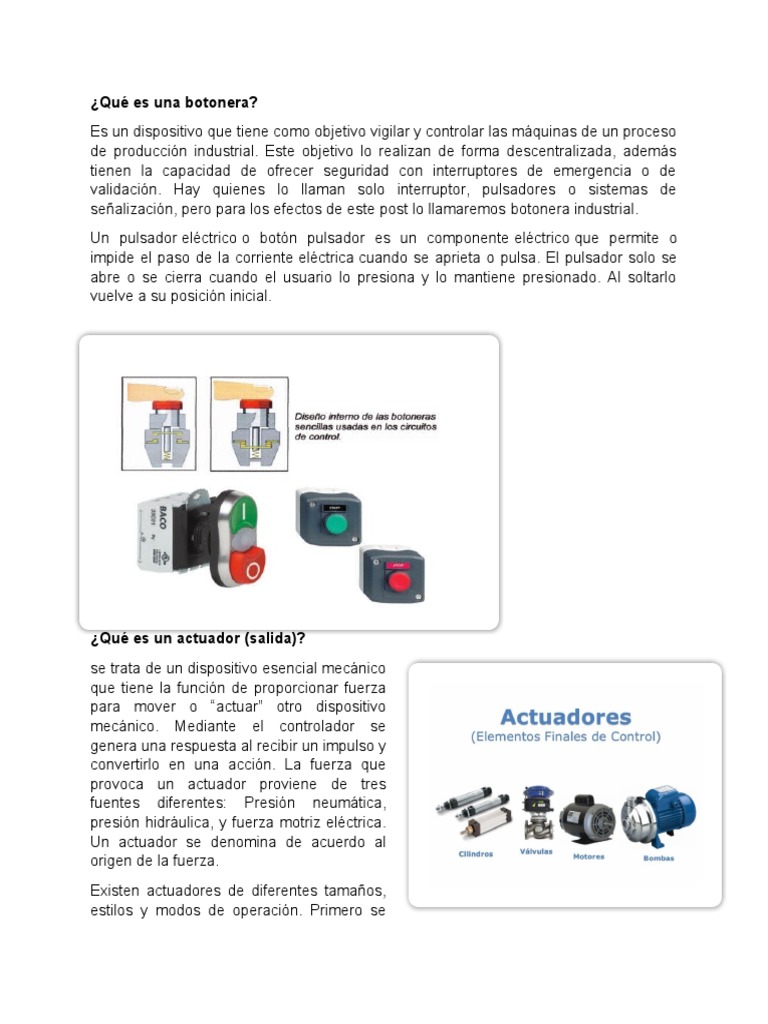 Tipos y funciones de botoneras industriales | PDF | Solenoide ...