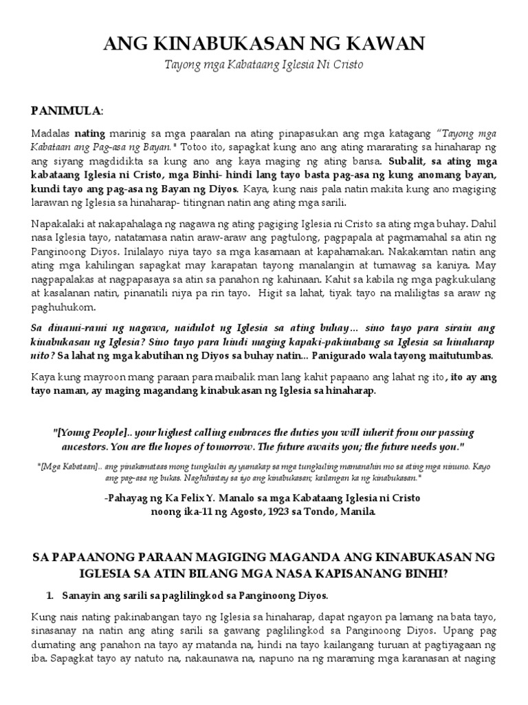 Ang Kinabukasan NG Kawan - BPL July 2022 Topic | PDF