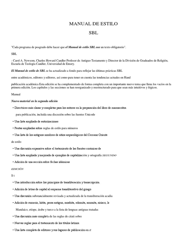 Manual de Estilo SBL | PDF | Archivo de computadora | Puntuación
