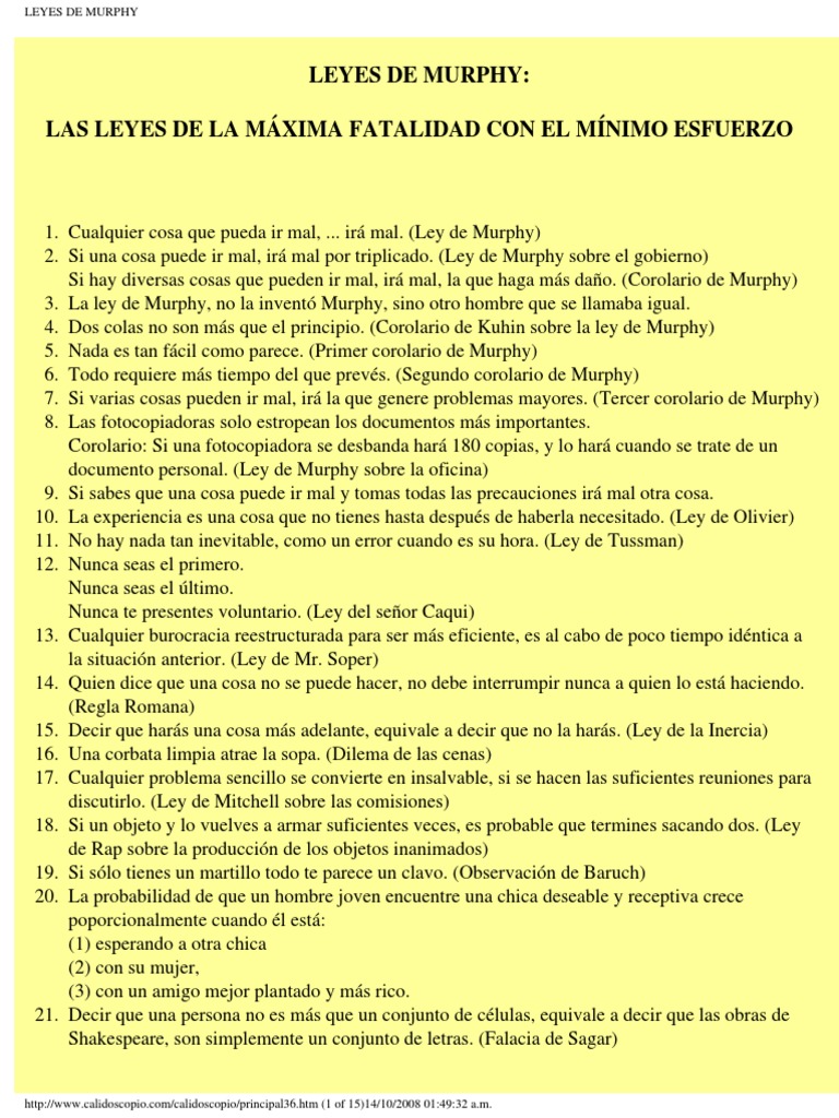 Leyes de Murphy | Descargar gratis PDF | Experimentar
