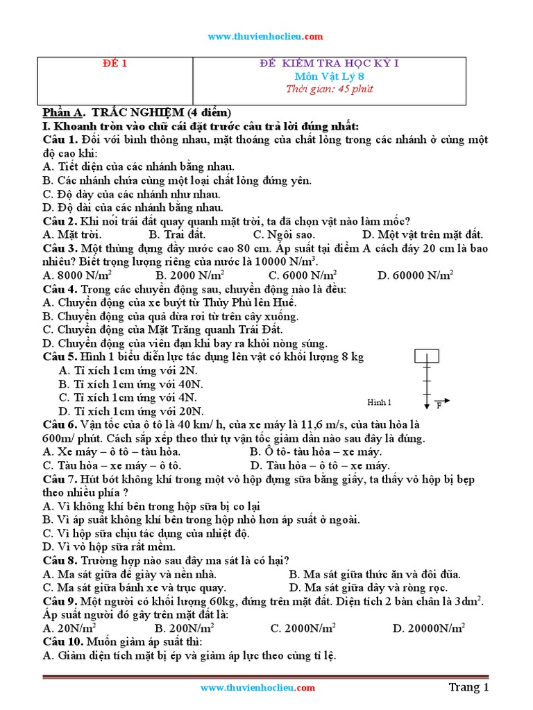 25 de Thi HK1 Vat Ly 8 Co Dap An | PDF