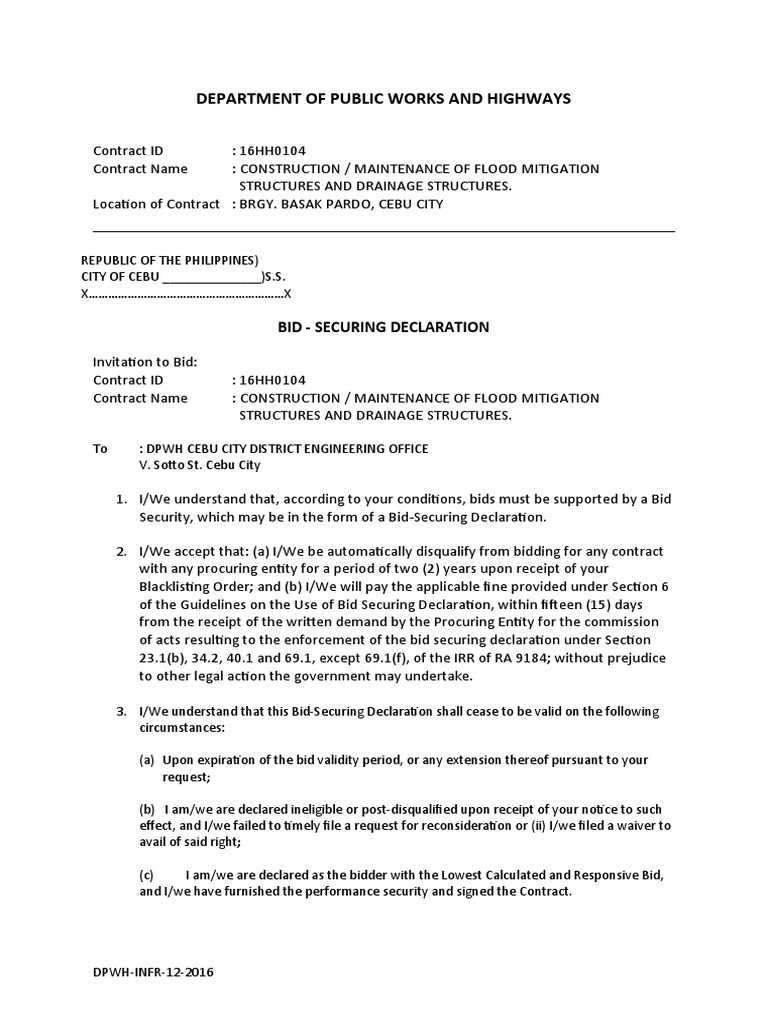 Bid Securing Declaration | PDF | Affidavit | Notary Public