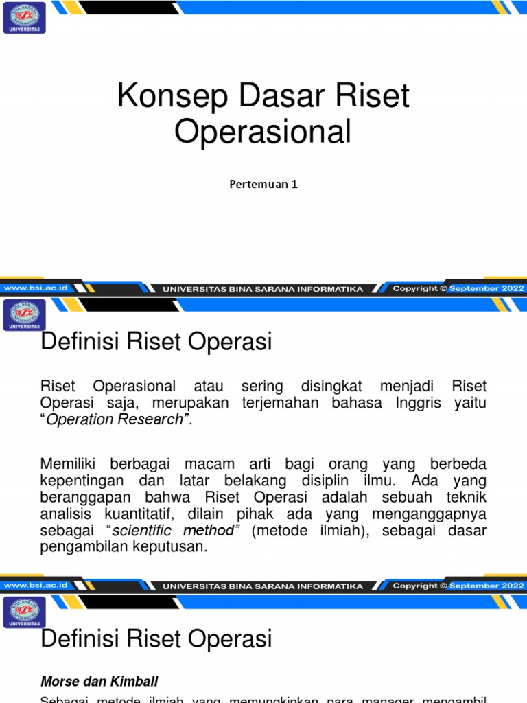 Konsep Dasar Riset Operasional: Pertemuan 1 | PDF | Bisnis | Seni