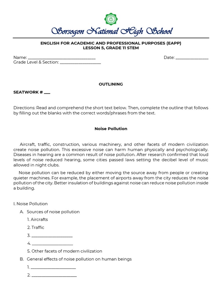 Grade 11 EAPP Lesson: Outlining & Quiz | PDF | Soil | Deforestation