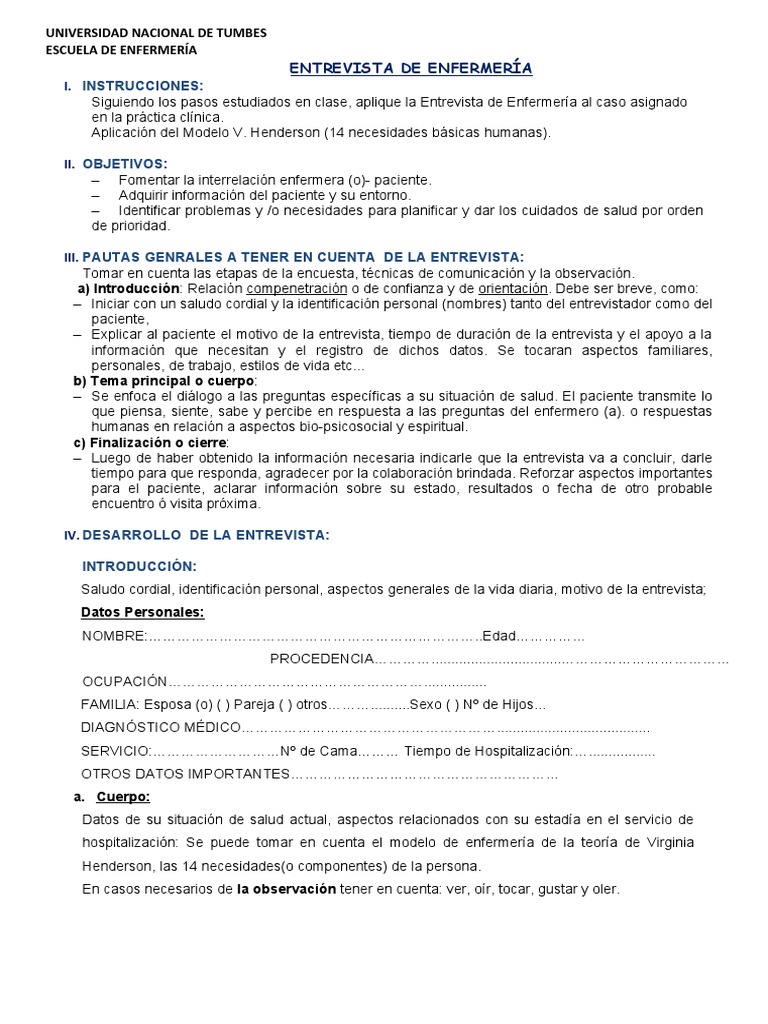 Guia de Entrevista de Enfermeria | Descargar gratis PDF | Enfermería | Cuidado de la salud