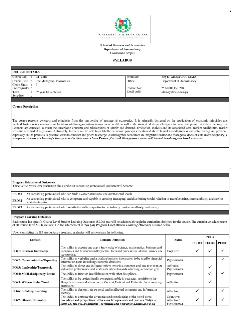 AC-4102 Managerial Economics Syllabus | PDF | Perfect Competition | Supply (Economics)