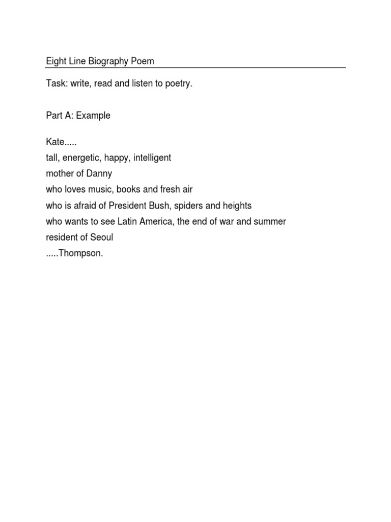 Eight Line Biography Poem | PDF
