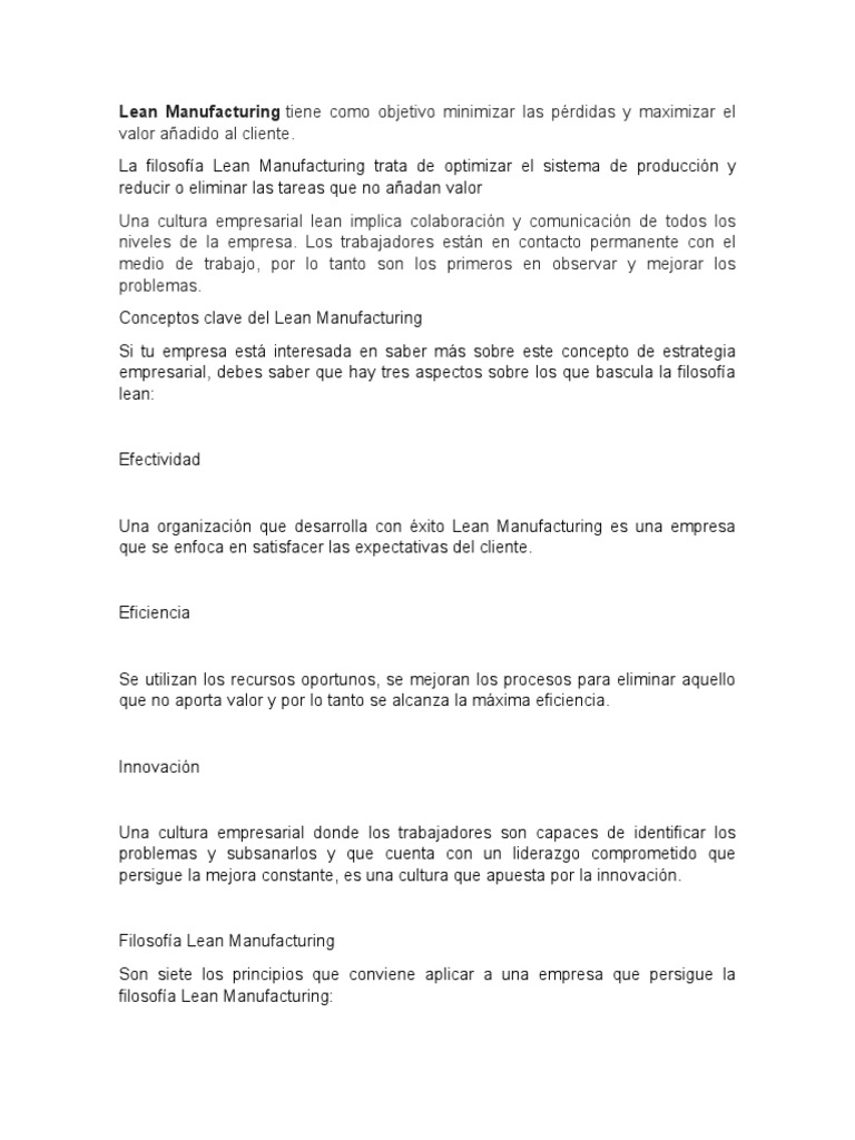 Lean Manufacturing | PDF | Lean Manufacturing | Calidad (comercial) Lean Manufacturing | PDF | Lean Manufacturing | Calidad (comercial)