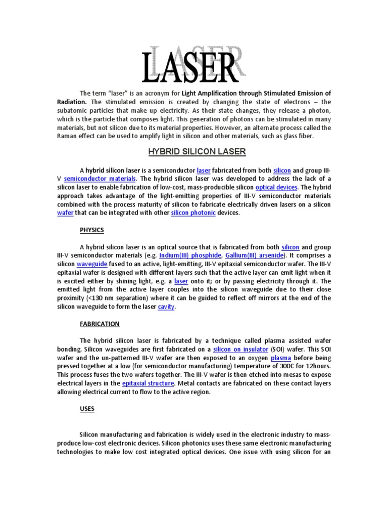 Laser | PDF | Laser | Electromagnetic Radiation