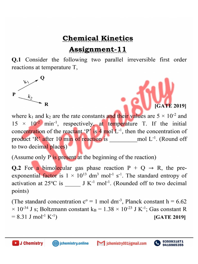 Chemical Kinetics Assignment 11 | PDF