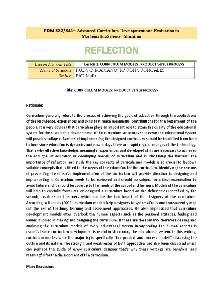 Process and Product | Download Free PDF | Curriculum | Conceptual Model